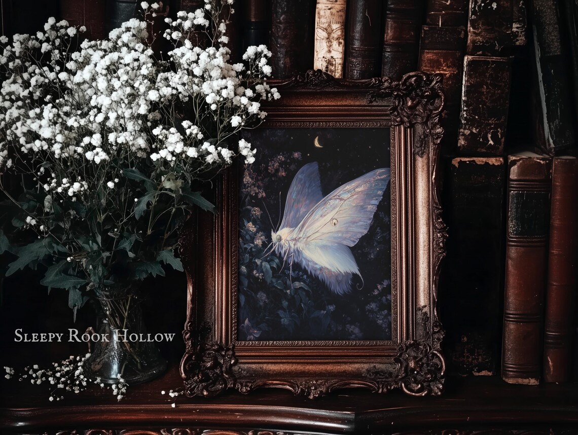 Moon Moth | Mystical Whimsigoth Print, Celestial Fairycore Wall Art ...