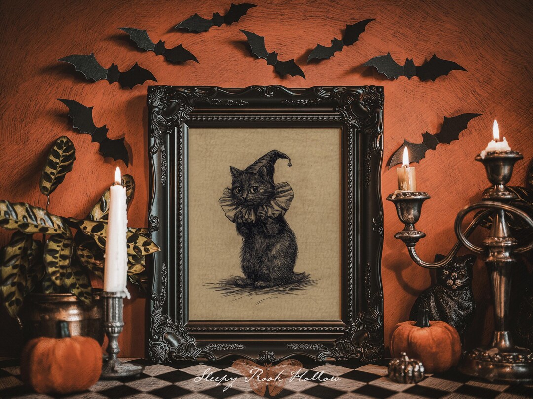 Jester Clown Cat | Printable Vintage Halloween Wall Art, Victorian ...