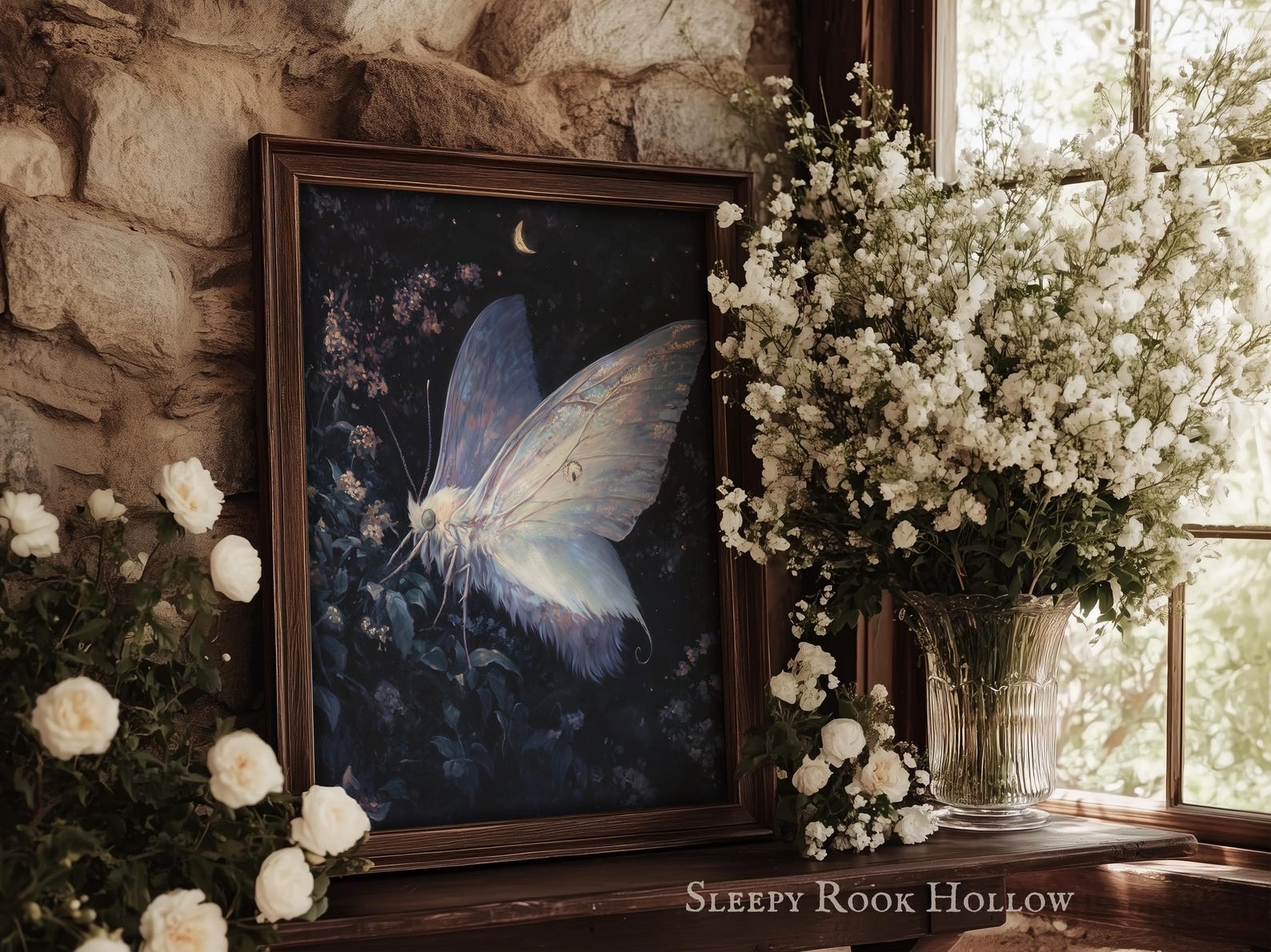 Moon Moth | Mystical Whimsigoth Print, Celestial Fairycore Wall Art ...