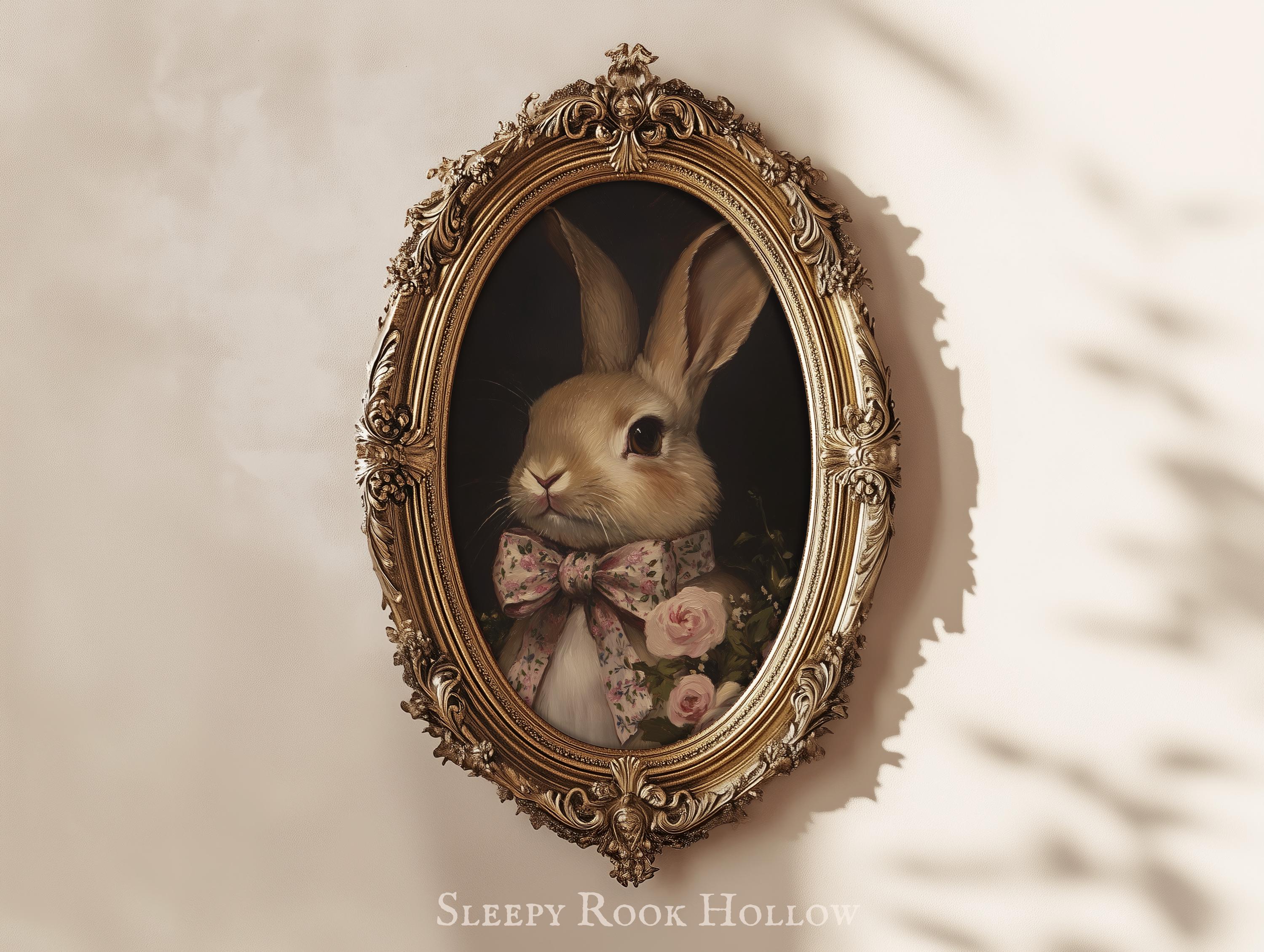 Floral Coquette Bunny | PRINTABLE Wall Art, Moody Easter Print, Dark ...
