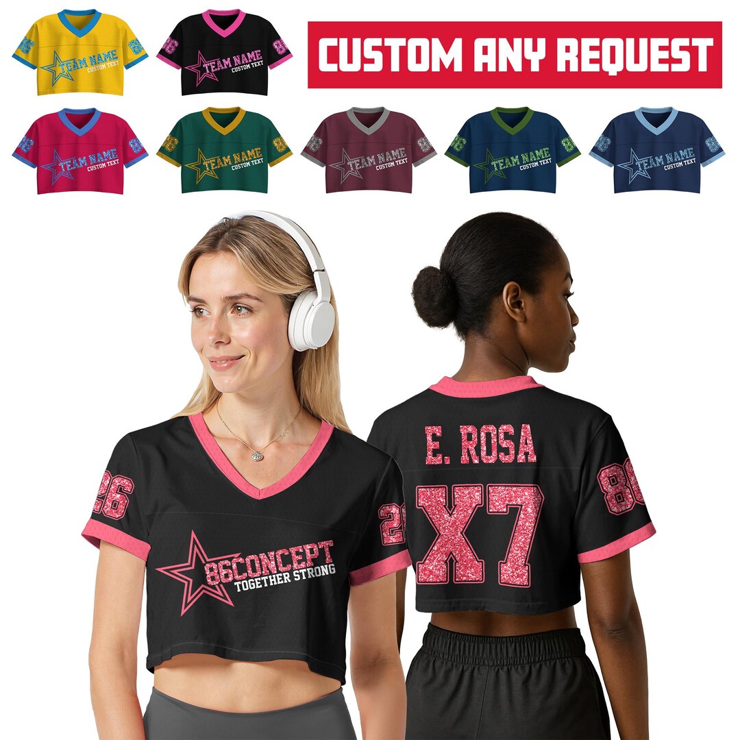 Custom Glitter Black and Pink Football Crop Top Jersey, Personalized ...