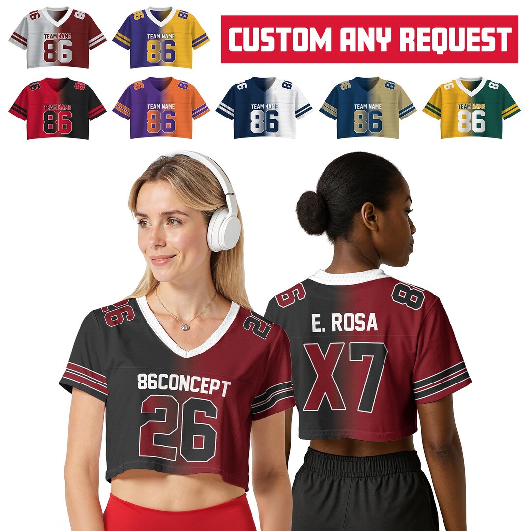 Custom Gradient Football Crop Top Jersey, Personalized Team Name Number ...
