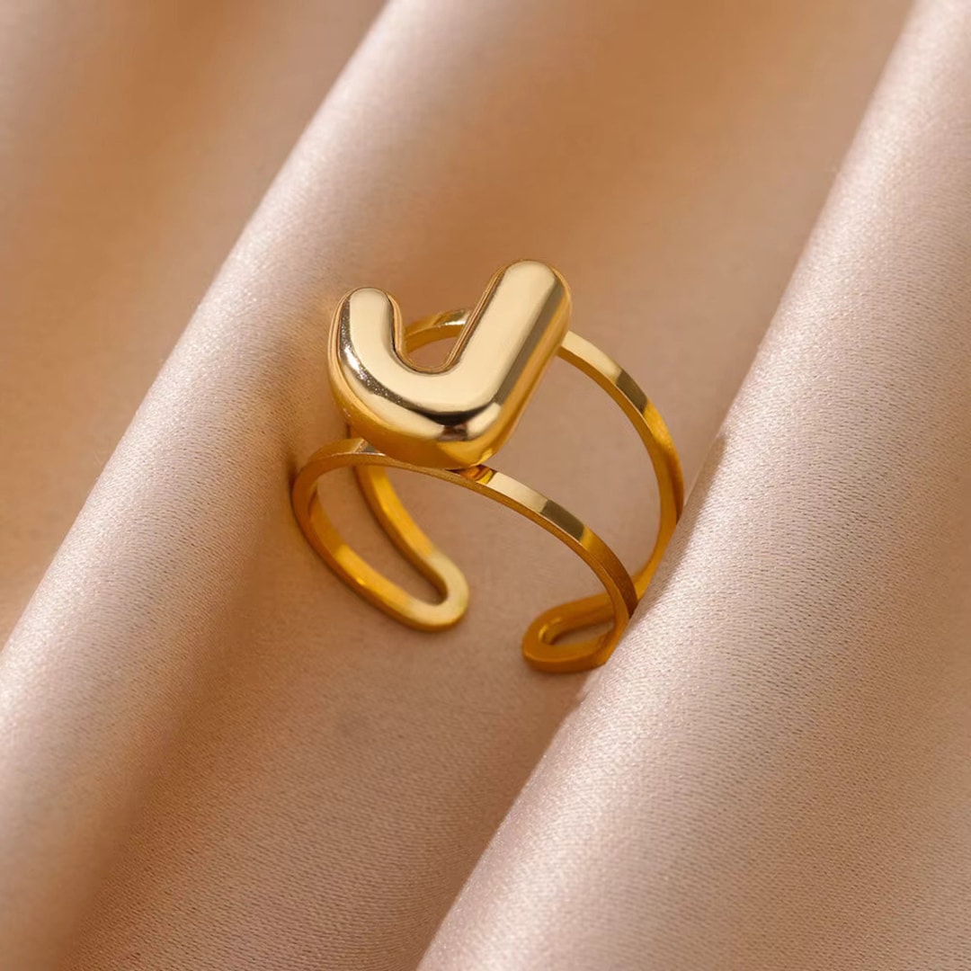 Silver/gold Initial Rings for Women, Bubble Letter Ring, Personalized ...