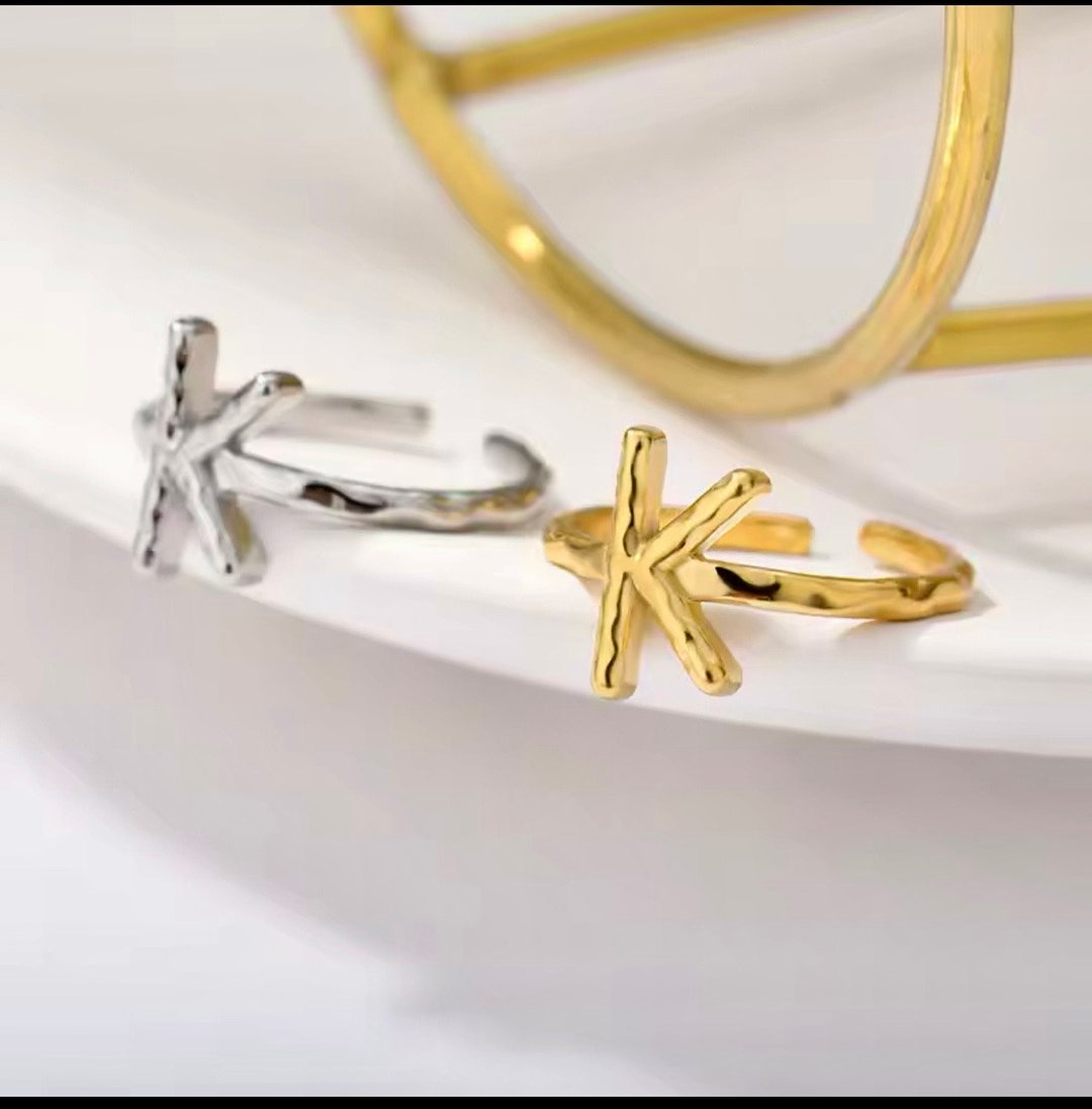 Initial A-Z Letters Rings for Women Stainless Steel Silver Color ...