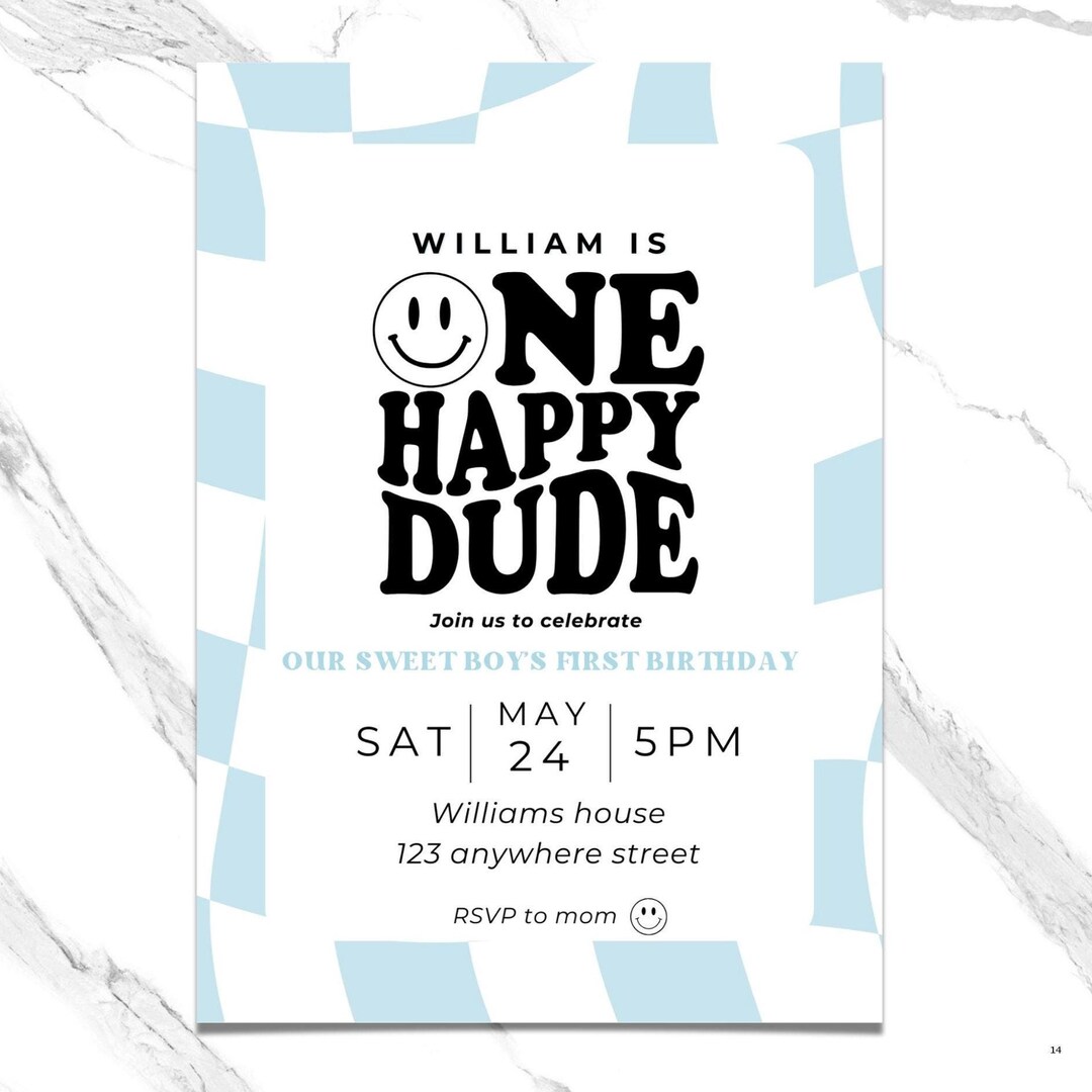 One Happy Dude Blue One Happy Dude Evite One Happy Dude Template ...