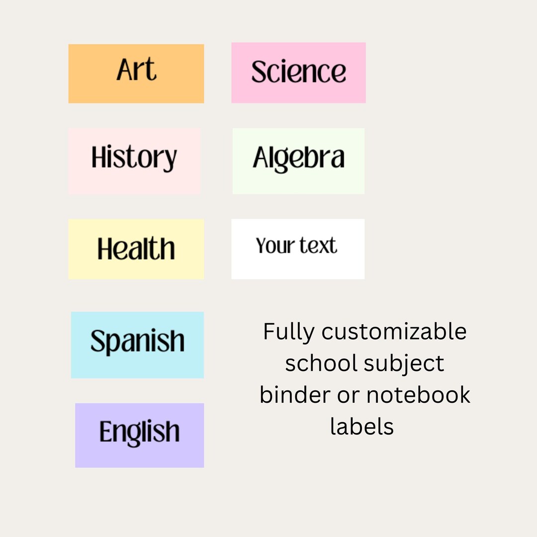 Personalized School Labels Printable Subject Labels for Binder Subject ...