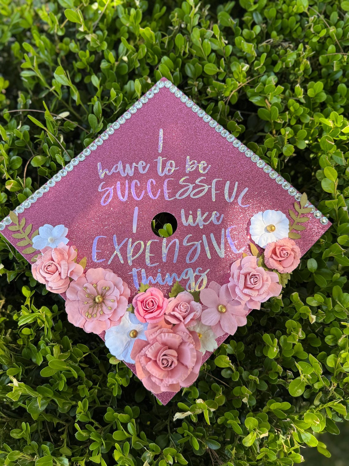 Pink Glitter Grad Graduation Cap Topper Floral Bling Custom Quote - Etsy