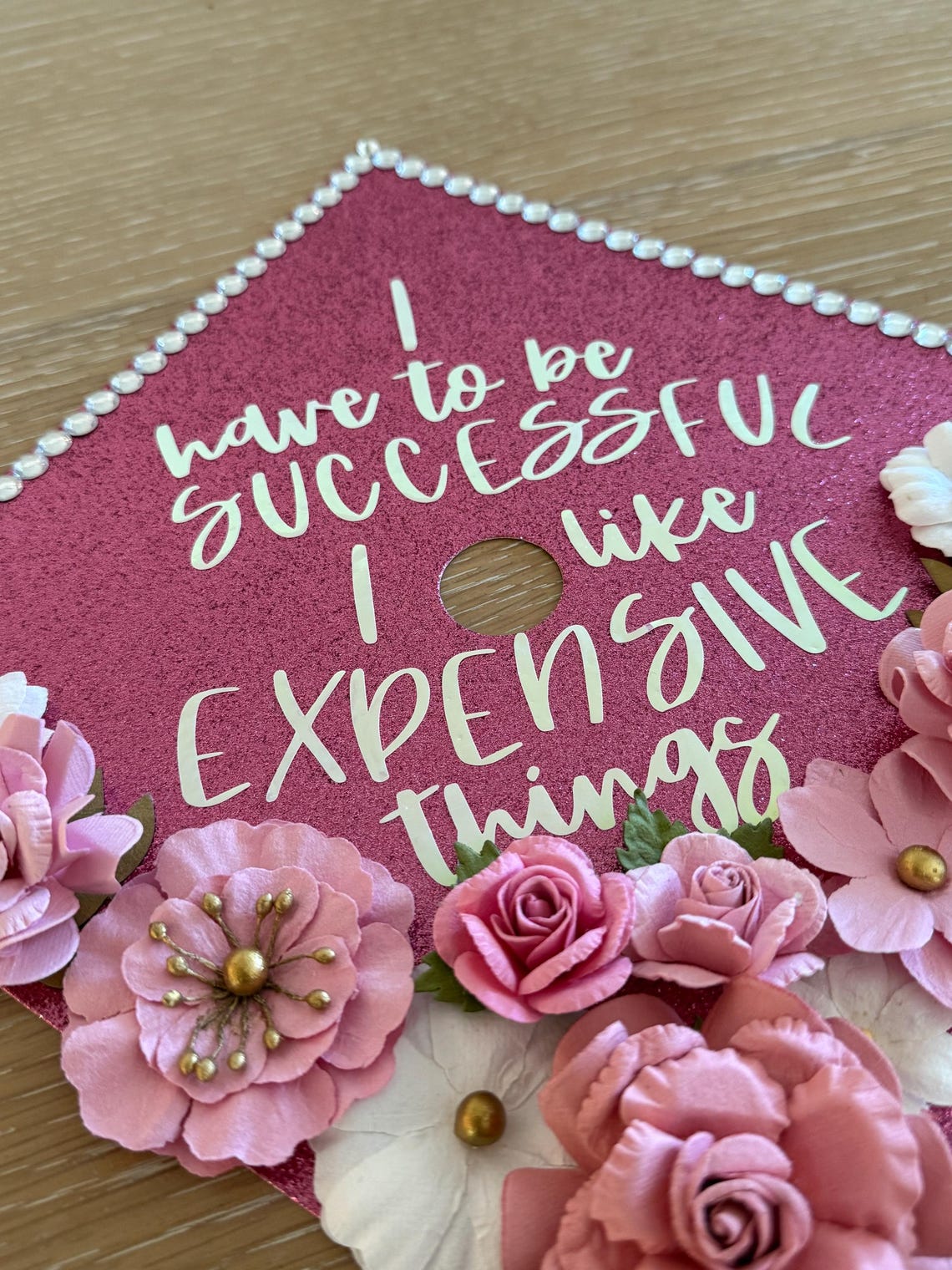 Pink Glitter Grad Graduation Cap Topper Floral Bling Custom Quote - Etsy