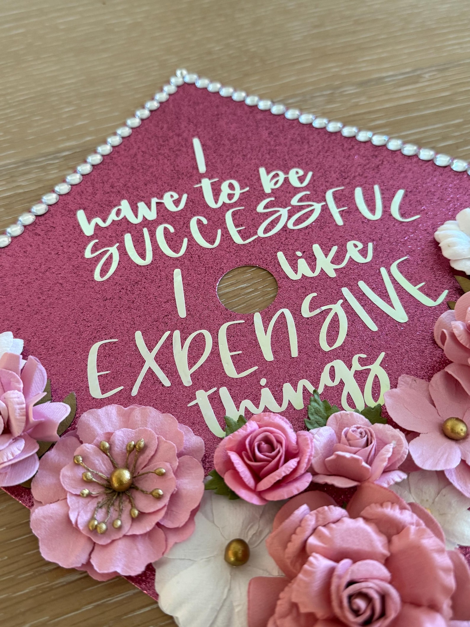 Pink Glitter Grad Graduation Cap Topper Floral Bling Custom Quote - Etsy