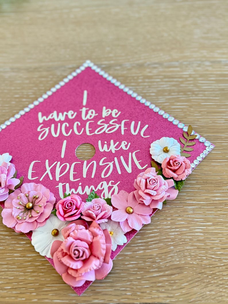 Pink Glitter Grad Graduation Cap Topper Floral Bling Custom Quote - Etsy
