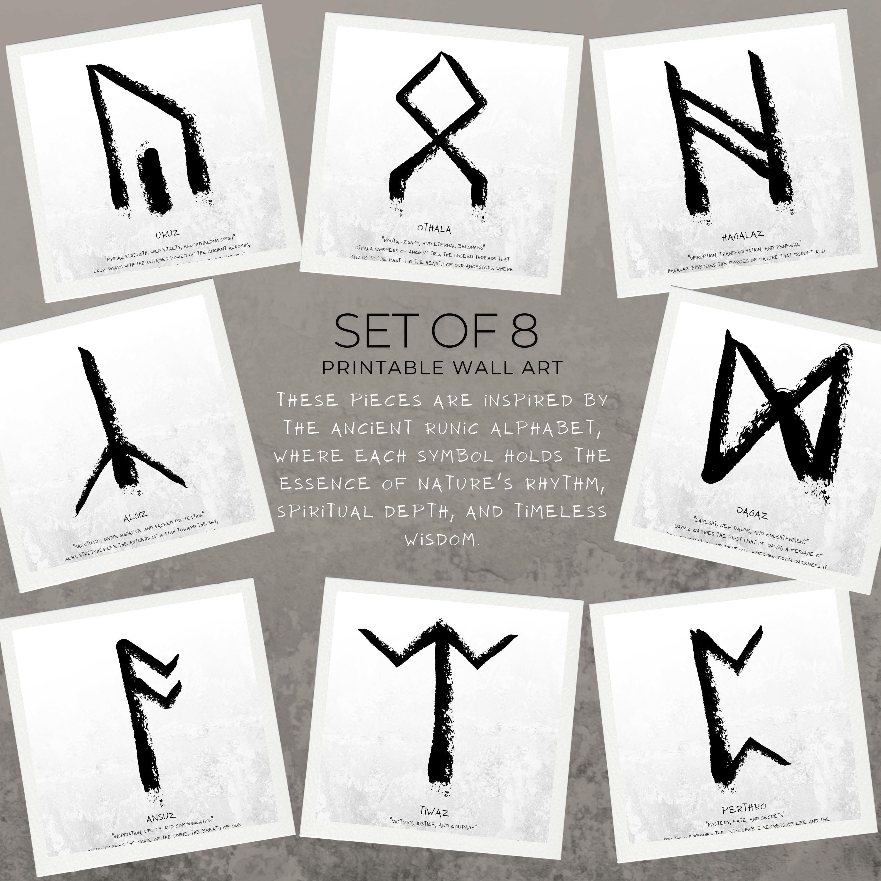 Set of 8 Printable Runic Wall Art Ancient Nordic Symbols for Home Décor ...
