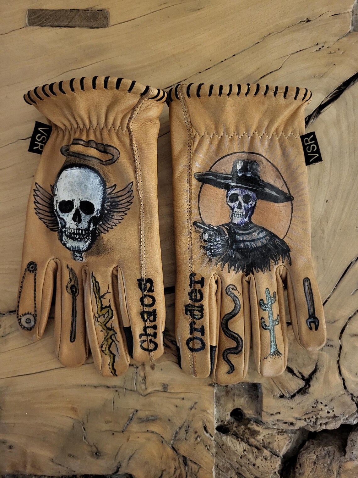 Custom Motorcycle Tattood Gloves With Illustrations of Western, Cowboys ...