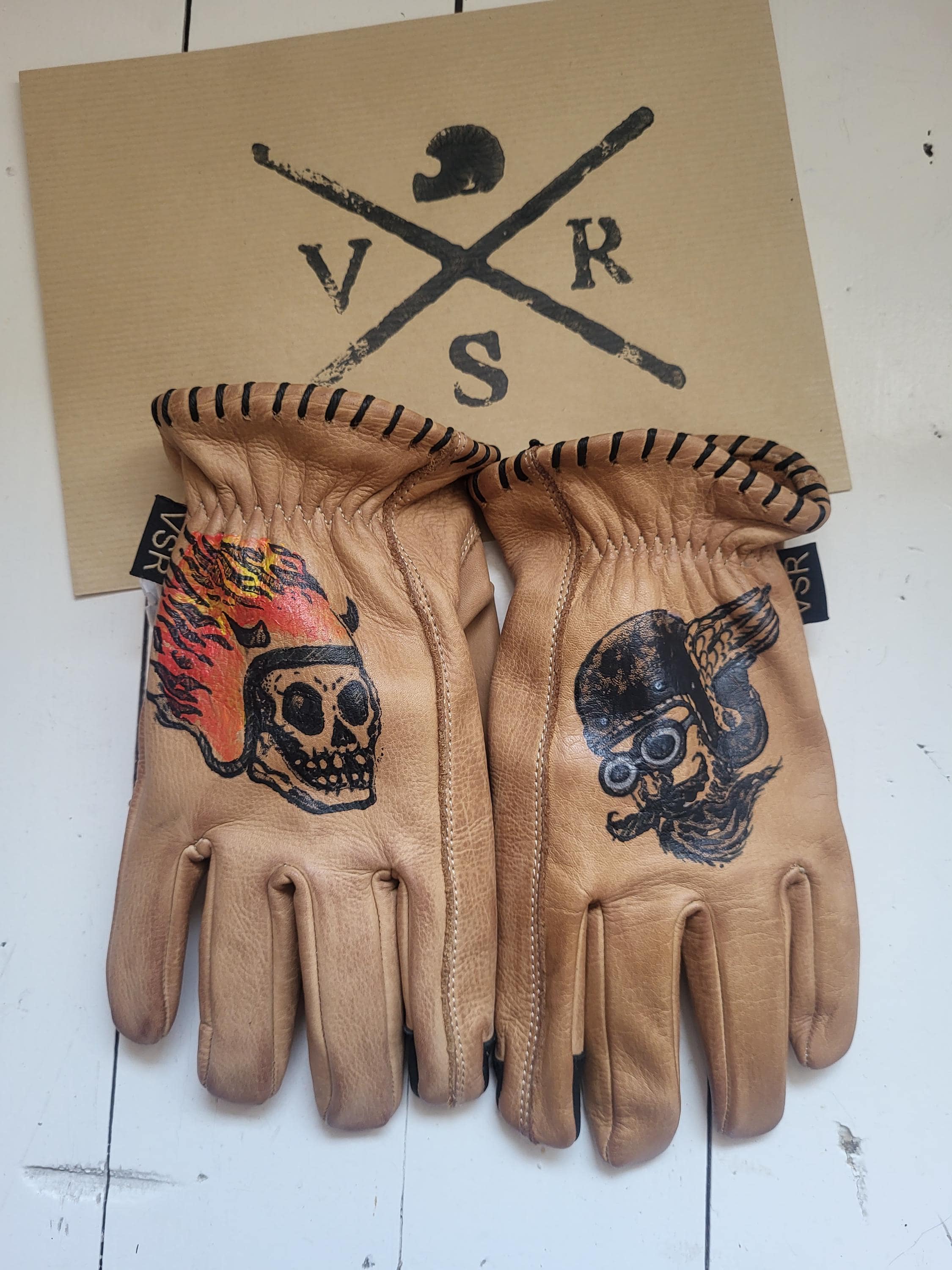 Custom Motorcycle Gloves Tattoo Illustrations Vintage Oldschool for ...