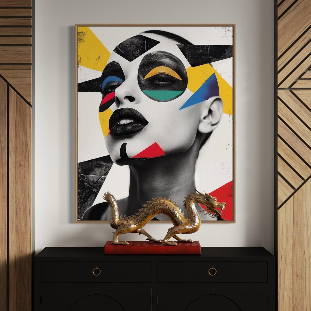 Modern Abstract Portrait Art Print, Geometric Face Wall Decor, Bold Pop ...