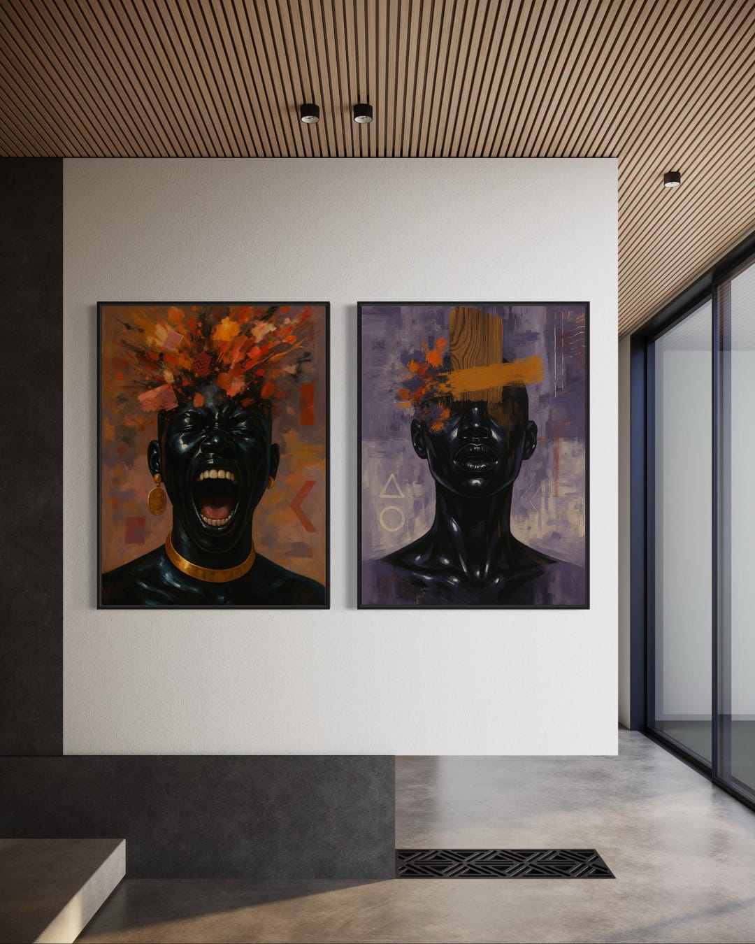 Set of 2 Black Art Prints Emotional African Man Diptych, Expressive ...