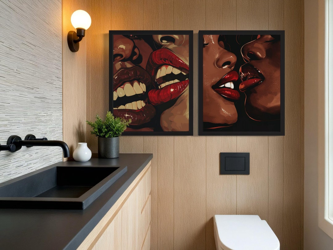Black Couple Kissing Wall Art Set of 2, Black Love Art Prints, Lesbian ...