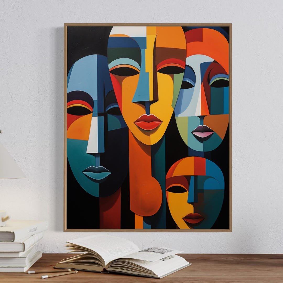 Colorful Abstract Faces Wall Art Modern Geometric Portrait Art Print ...