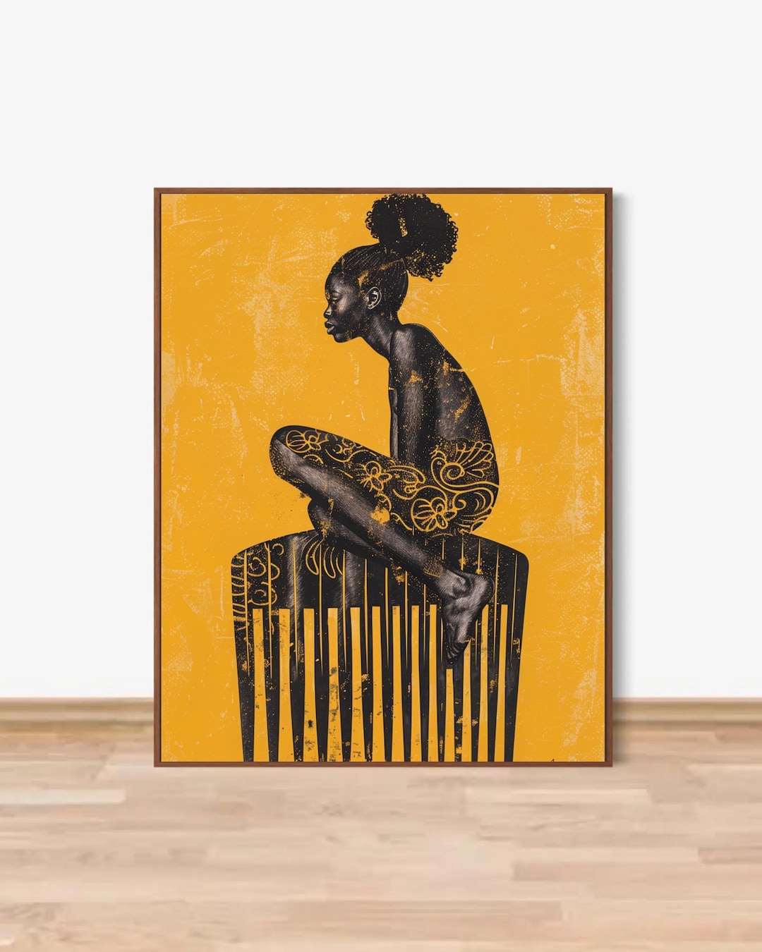 Black Woman Afro Art Print, Boho African Art Print, Beauty Black Lady ...