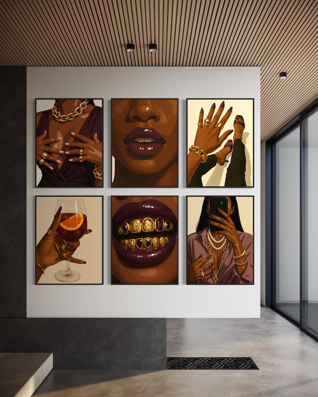 Set of 6 Black Woman Wall Art Trendy Print Bundle, African American ...