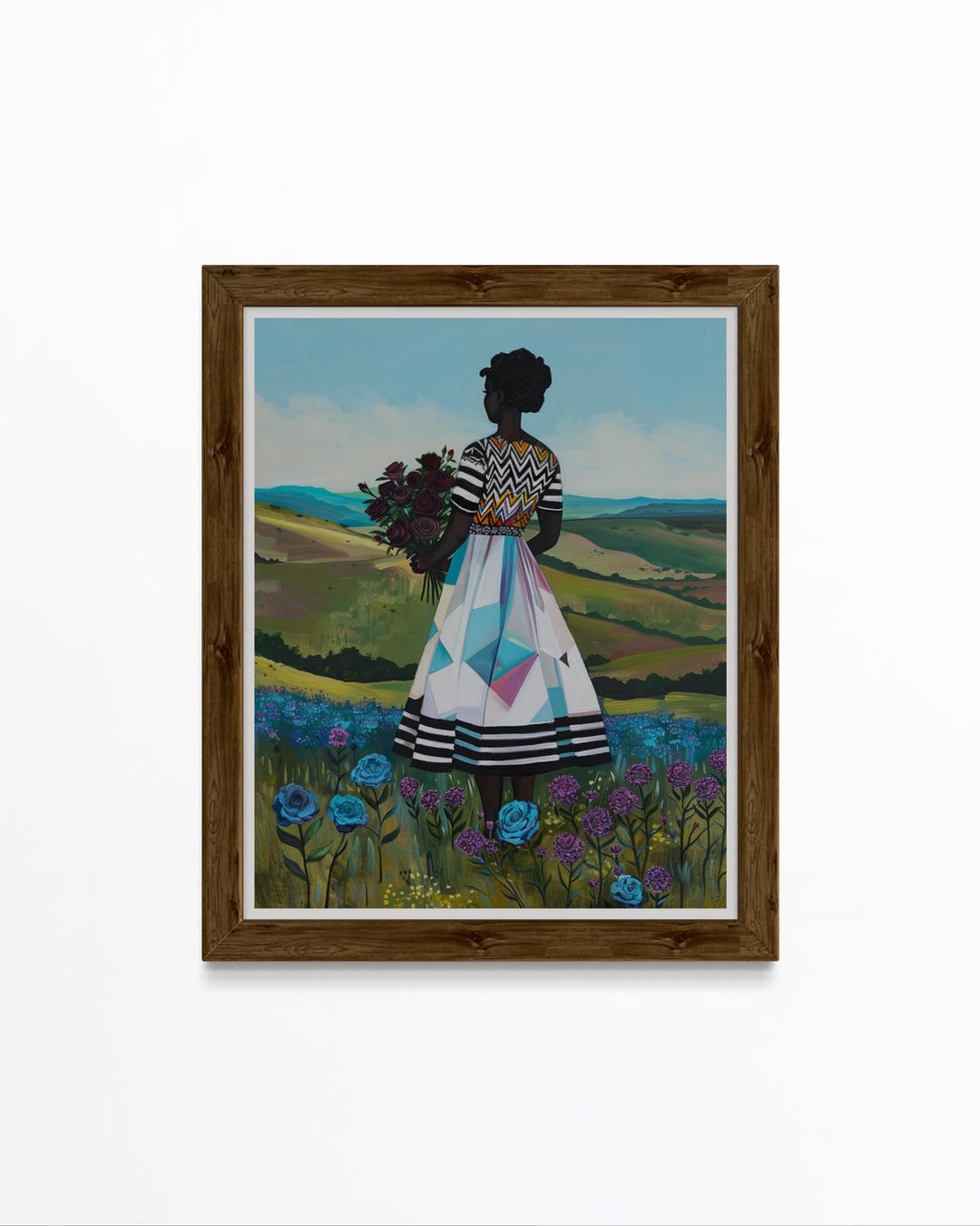 Black Woman Art, Black Woman in Garden, Afro Woman Floral Bouquet Art ...