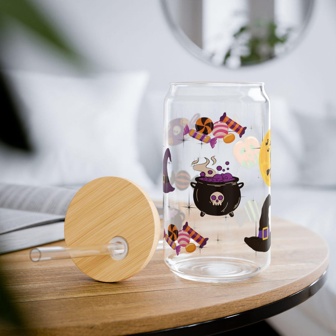 Halloween Sipper Glass: Spooky 16oz Drinkware With Bamboo Lid - Etsy