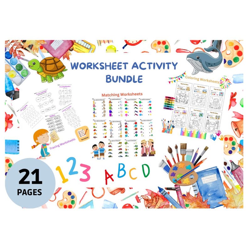 Bundle! Printable Matching Worksheets, Tracing Numbers, Shapes, Color ...