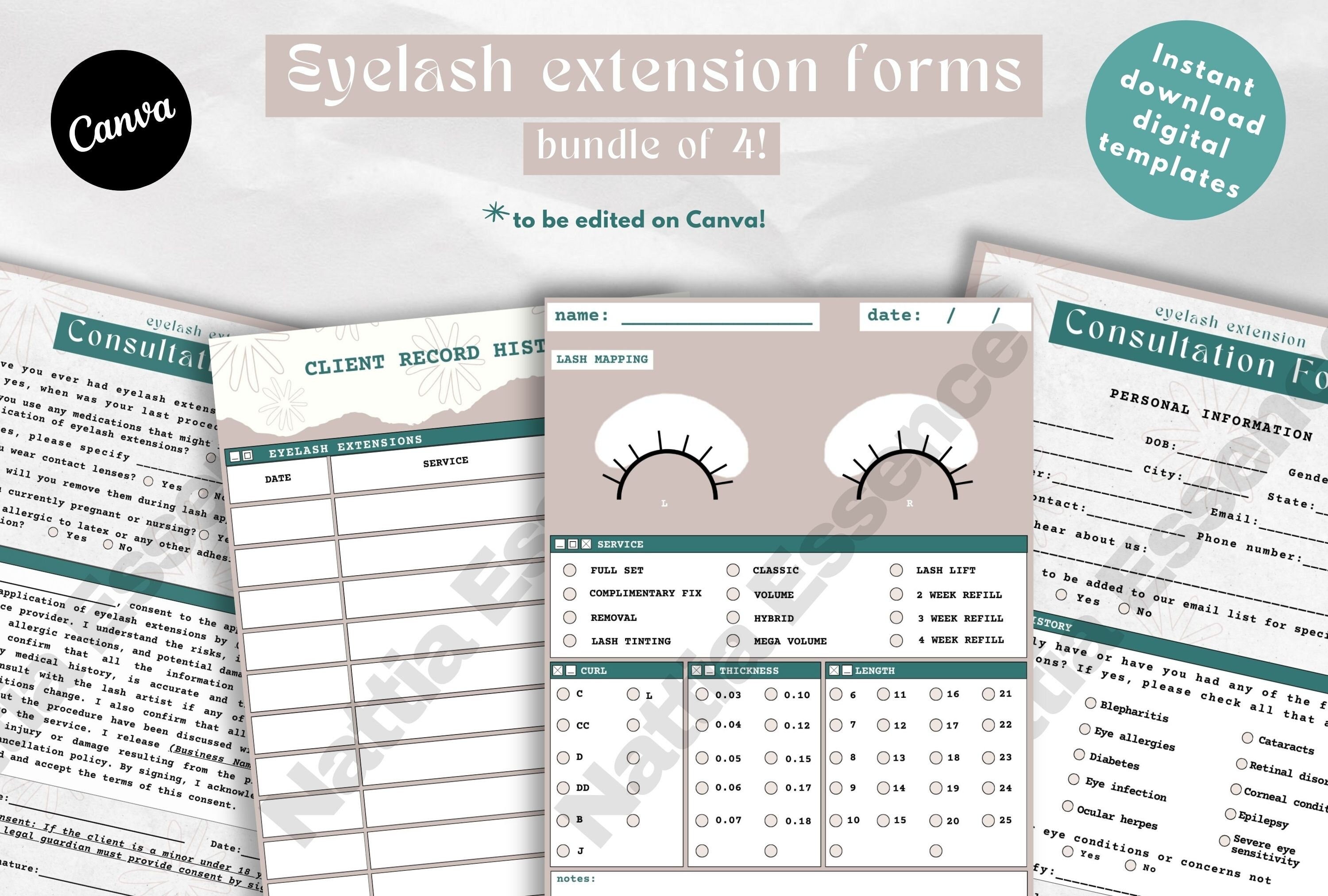 Eyelash Extension Forms- Esthetician Supplies, Editable Lash Consent ...