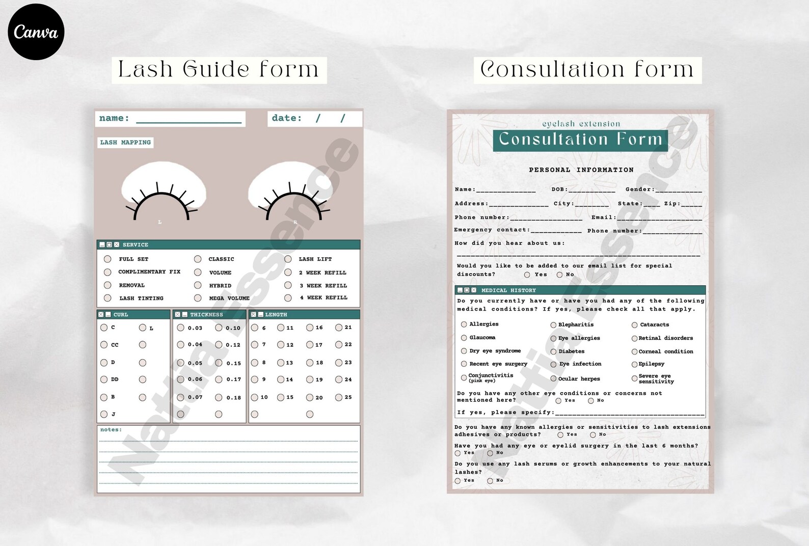 Eyelash Extension Forms- Esthetician Supplies, Editable Lash Consent ...