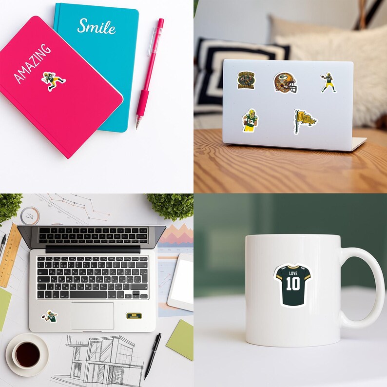 60PCS Green Bay Packers Waterproof Vinyl Stickers – NFL Football Team ...