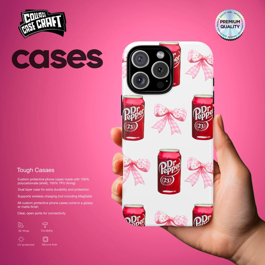 Pink Bow Coquette Dr Pepper Phone Case, Cute and Stylish Soda-inspired ...