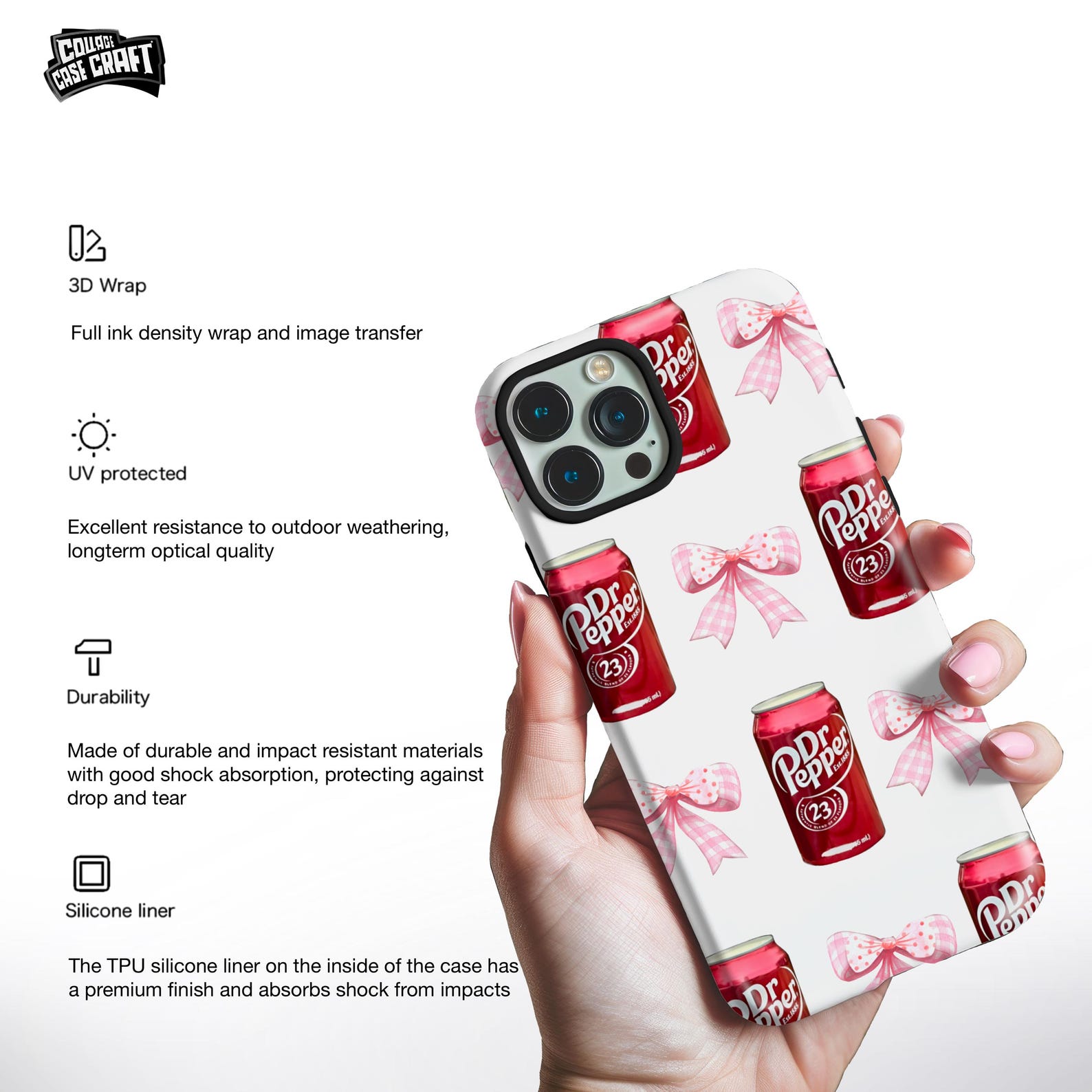 Pink Bow Coquette Dr Pepper Phone Case, Cute and Stylish Soda-inspired ...