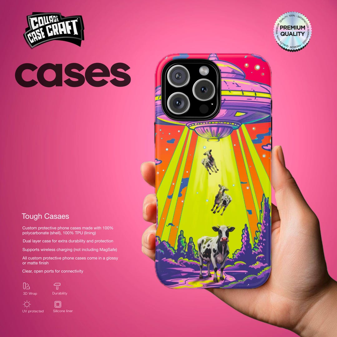 UFO Cow Abduction Phone Case, Funny Alien Abduction Design, Cute Cow ...