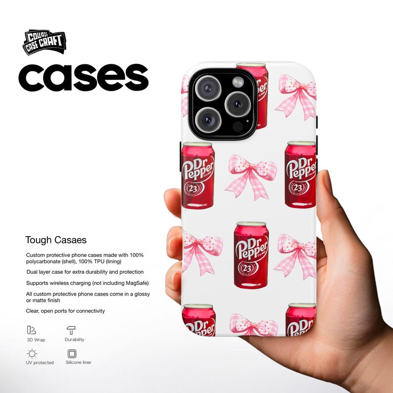 Pink Bow Coquette Dr Pepper Phone Case, Cute and Stylish Soda-inspired ...