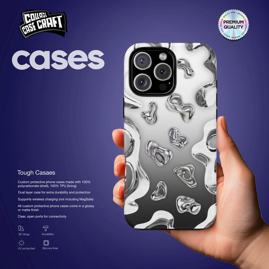 White Chrome Doodles Y2K Phone Case, Trendy 2000s Aesthetic, Protective ...