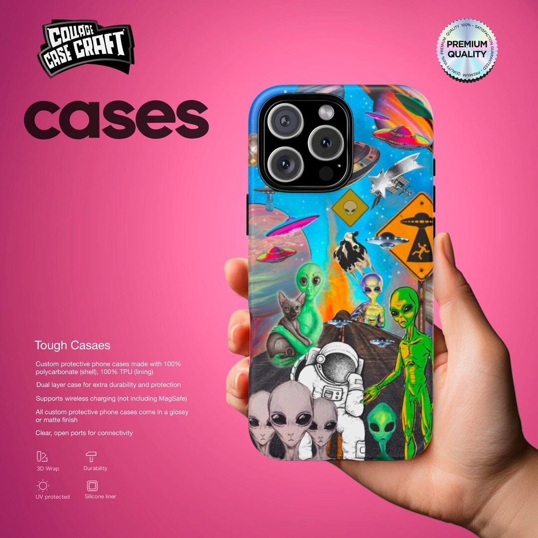 Alien Aesthetic Space Collage Green Phone Case, Unique Sci-fi Design ...