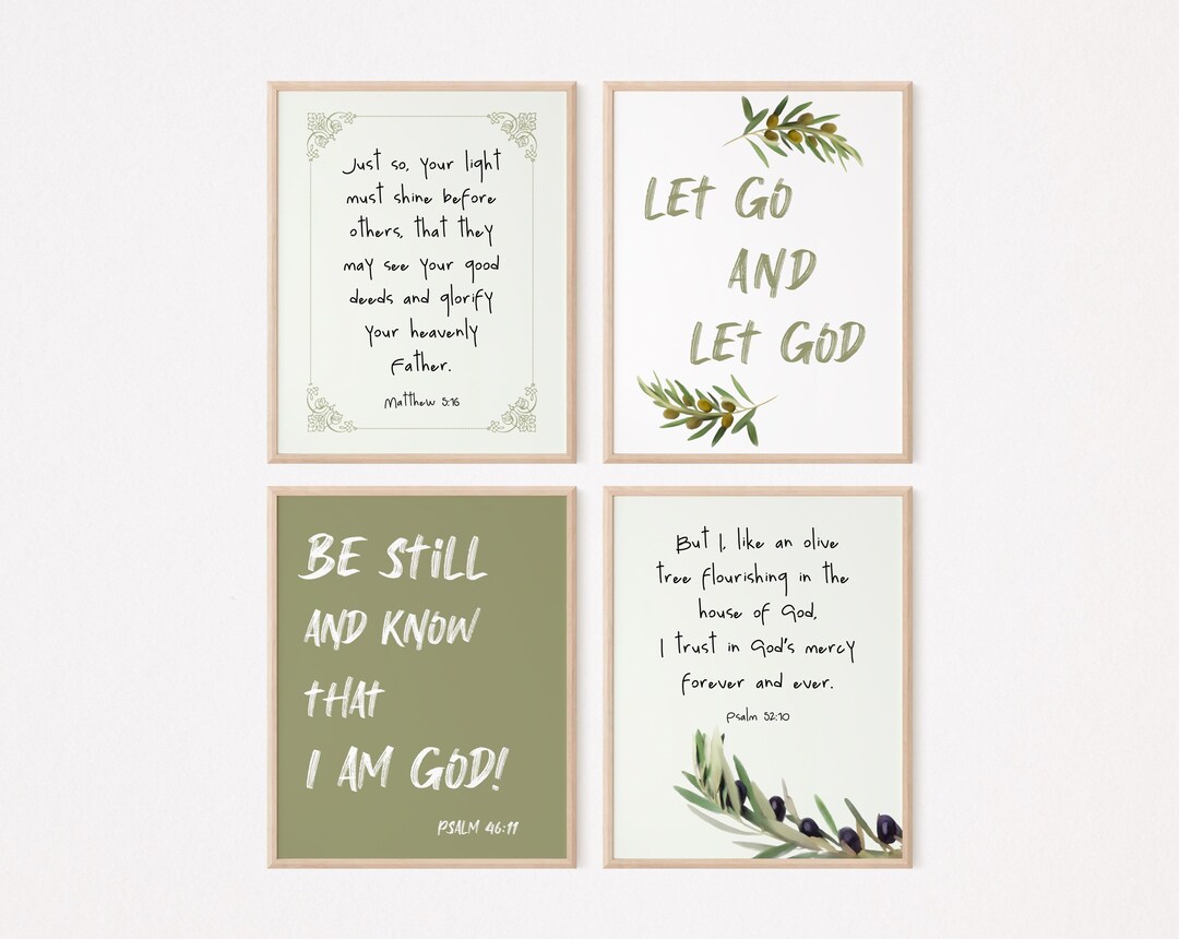 Olive Branch Scripture Wall Art Set 4 Bible Verses Prints for Peaceful ...