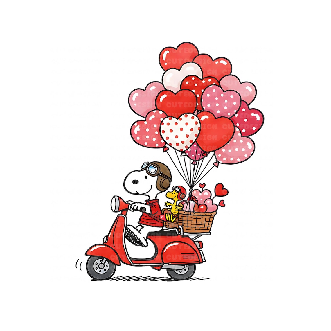 Snoopy Love Delivery, Woodstock Scooter, Heart Balloons (digital File ...