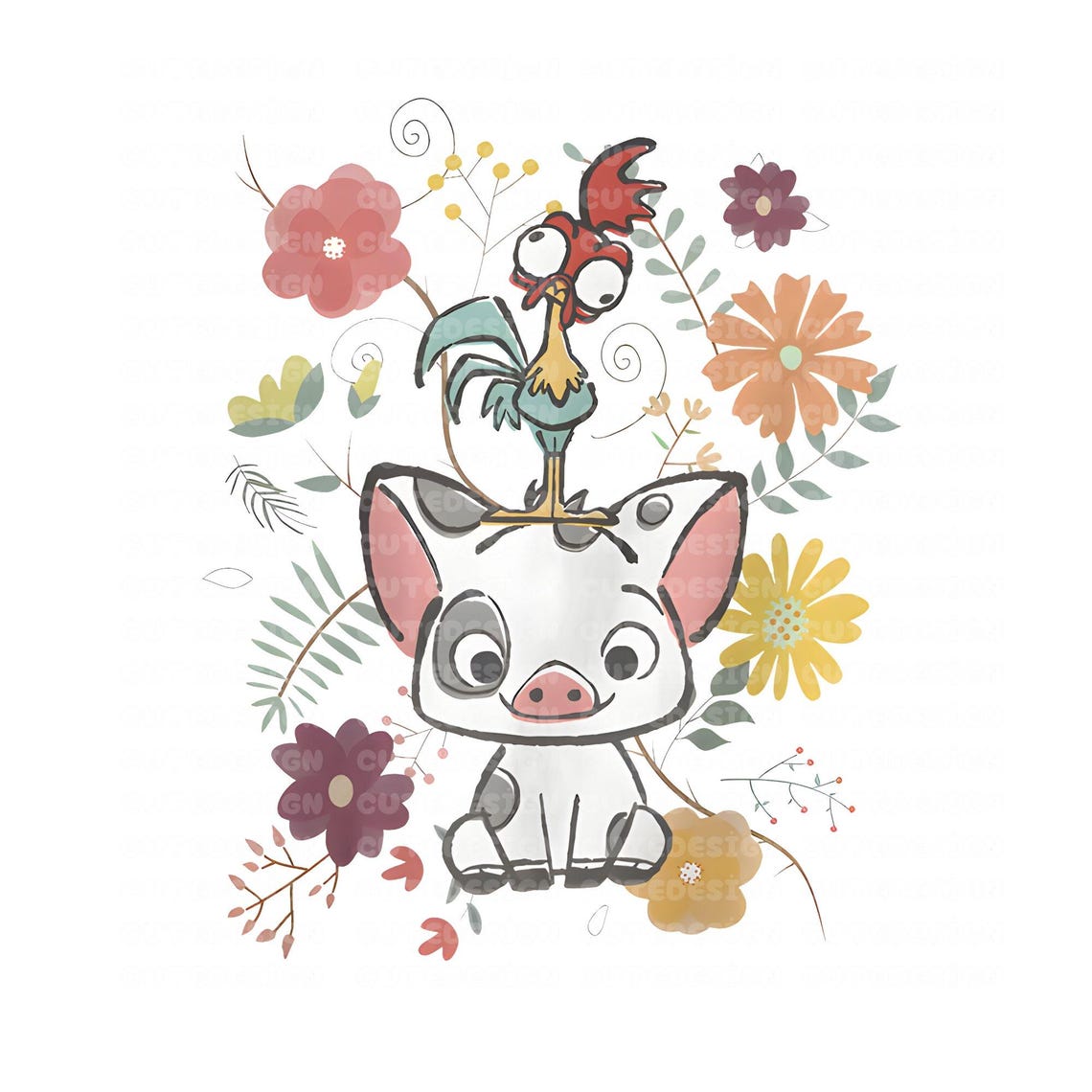 Hei Hei and Pua Floral Svg,vintage Disney Moana Png, Hei Hei and Pua ...
