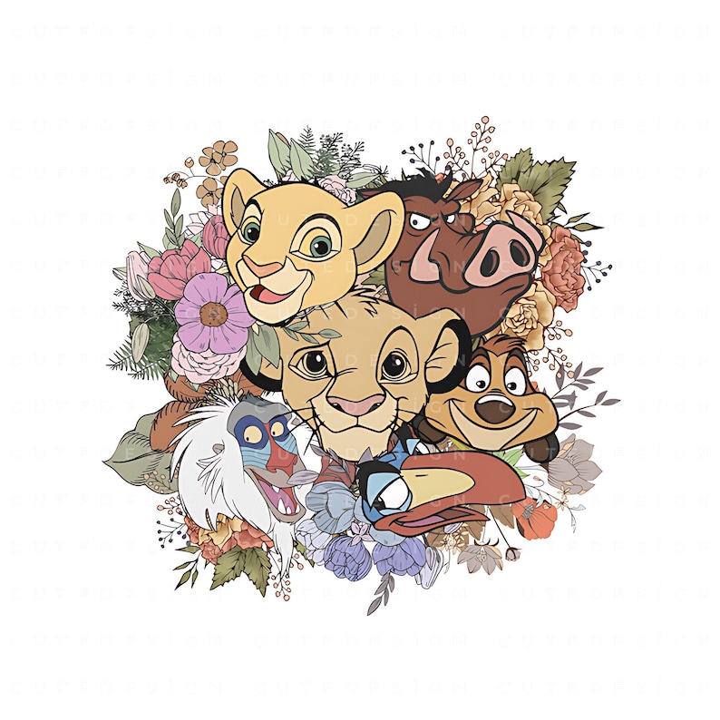 Simba Svg,retro Animal Kingdom Png,simba Friends,floral Png, Wild Trip ...