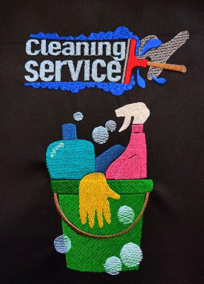 Cleaning Service Logo Embroidery Design: Janitor Tools, Squeegee (PES ...