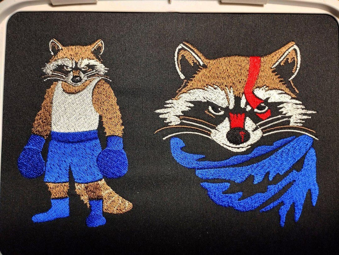 Raccoon Embroidery Design Set: Warrior & Boxer Mascot Logos (PES DST ...