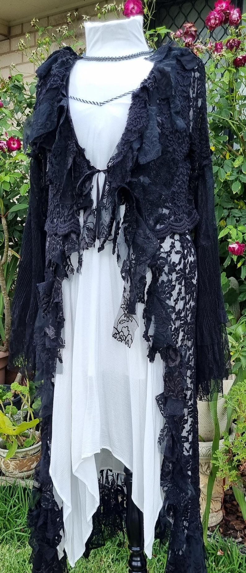 Upcycled Black Lace Duster: Vintage Bohemian Coat (XL) - Etsy