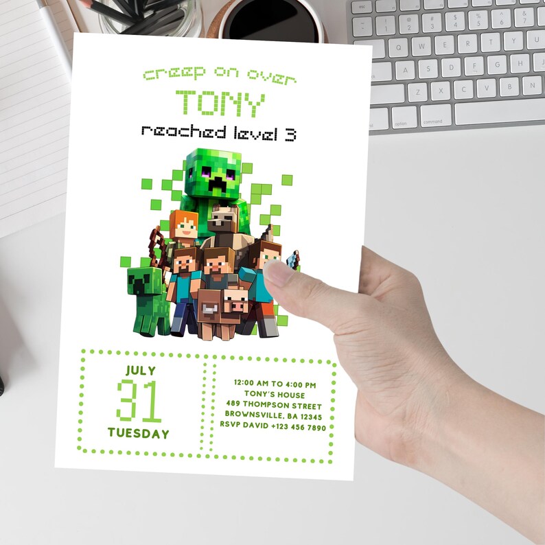 Editable Minecraft Birthday Invitation, Minecraft Birthday Invitation ...