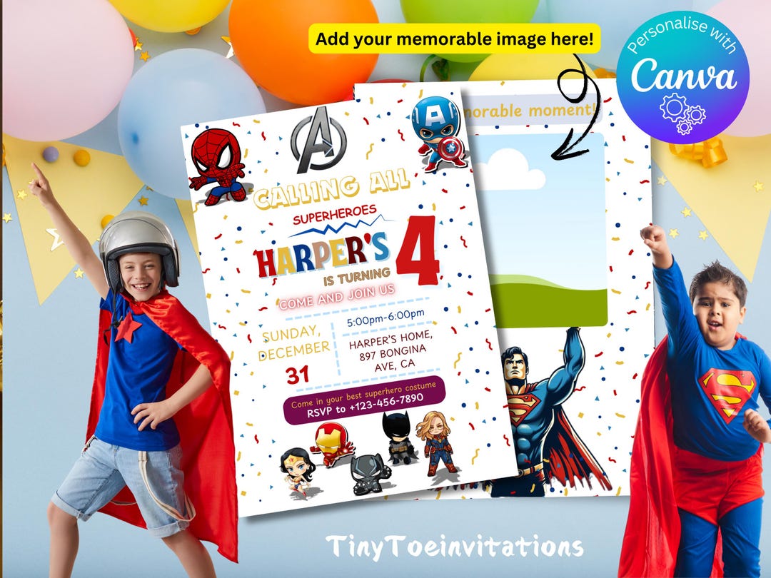 Editable Superheroes Birthday Invitation Heroes Invite Template ...