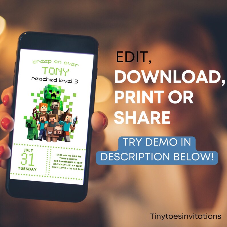 Editable Minecraft Birthday Invitation, Minecraft Birthday Invitation, Gamer Invitation ...