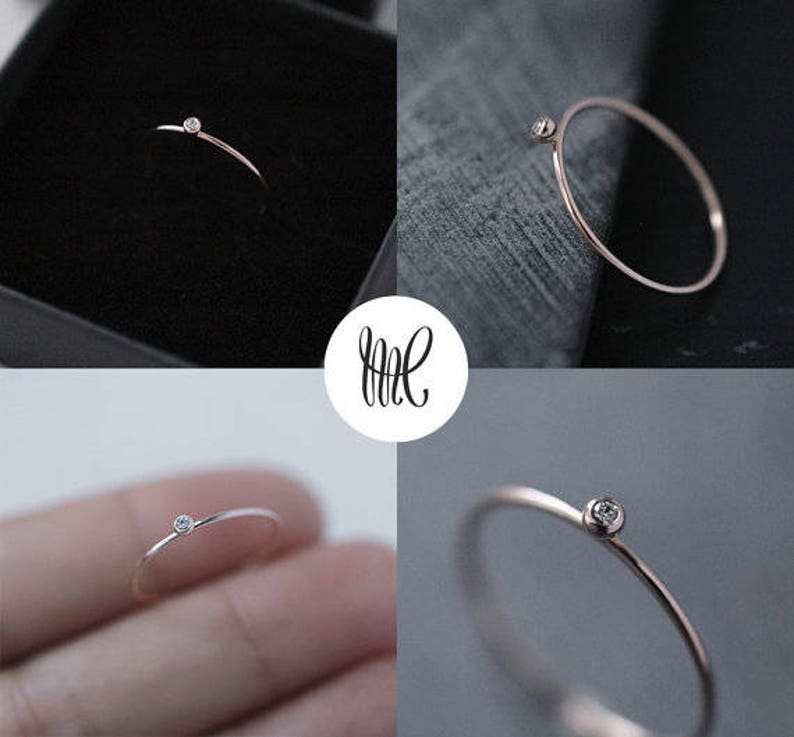 Tiny Diamond Solitaire 18kt Gold Ring - Etsy UK