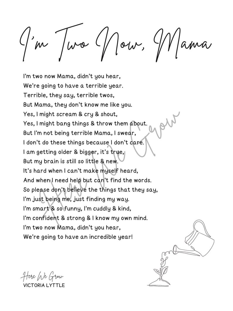 I'm Two Now Mama, Toddler Poem - Etsy