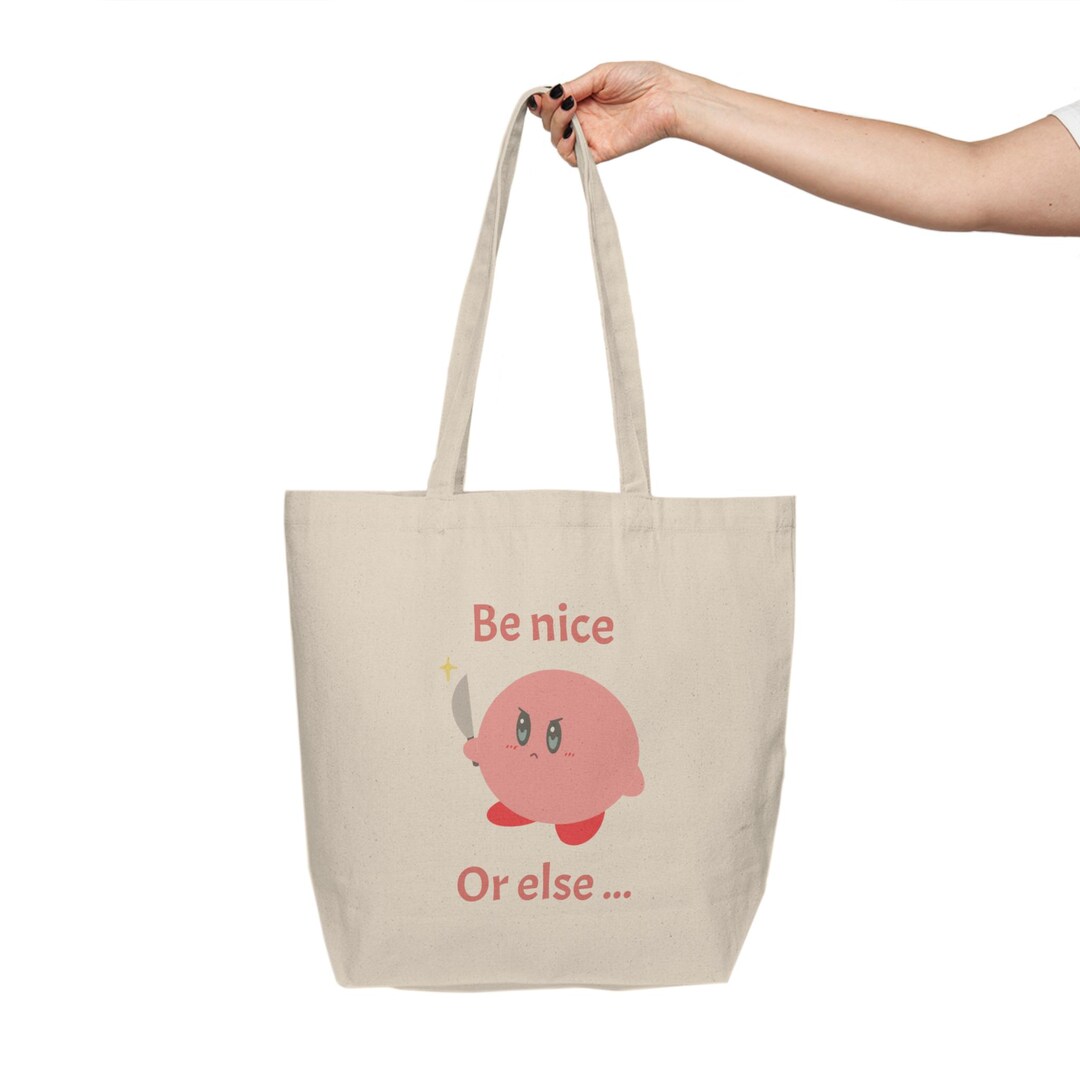 Kirby With a Knife, Canvas Shopping Tote, Cute Kirby Bag, Kirby Bag ...