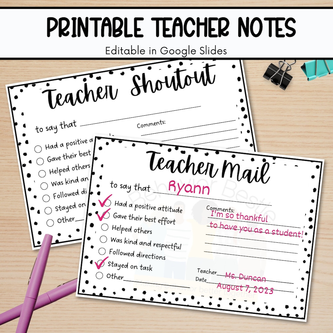Printable Teacher Notes - Etsy