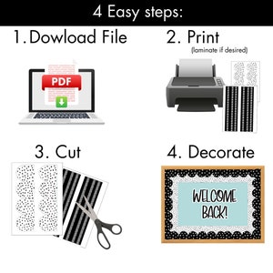 Black and White Bulletin Board Border, Geometric Bulletin Board Boarder ...